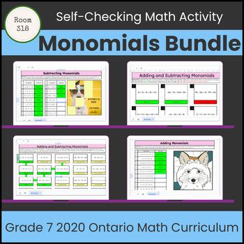 Adding And Subtracting Monomials With A Degree Of 1 Self Checking Bundle