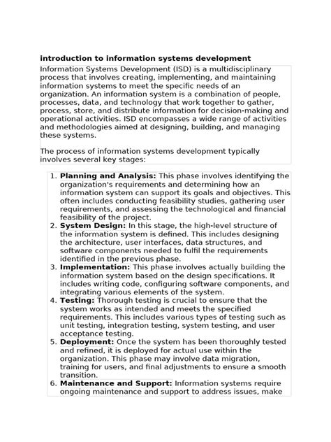 Introduction To Information Systems Development Pdf