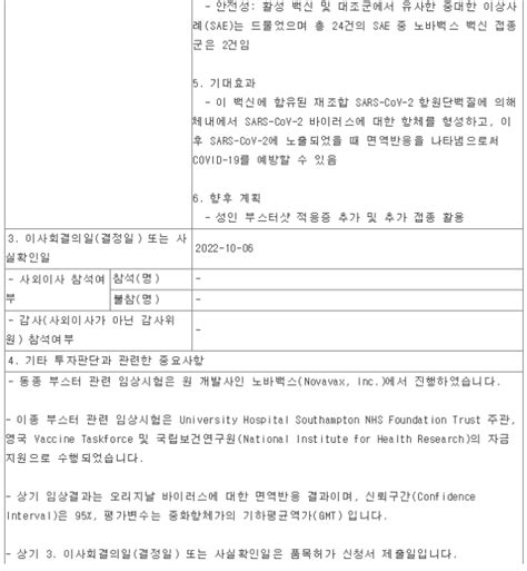 Sk바이오사이언스 노바백스 코로나19 백신 국내 품목허가 변경 신청부스터샷 적응증 추가 팜스탁