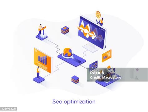 Seo 최적화 동소측정 웹 배너 인터넷 분석 온라인 연구 Isometry 개념 관련 검색 3d 장면 디자인에 대한 웹 사이트 최적화 3차원 형태에 대한 스톡 벡터 아트 및