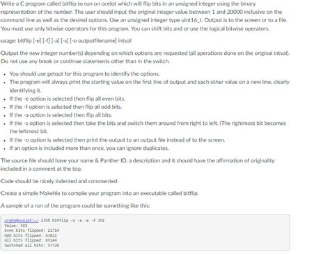 Solved Write A C Program Called Bitflip To Run On Ocelot Chegg