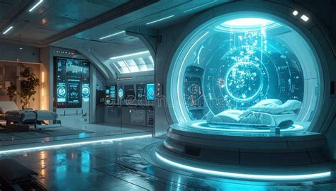 Futuristic Sci Fi Laboratory With Cryo Chamber Stock Illustration