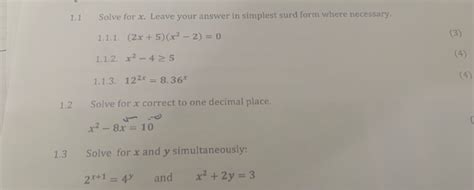 Solved 11 Solve For X Leave Your Answer In Simplest Surd