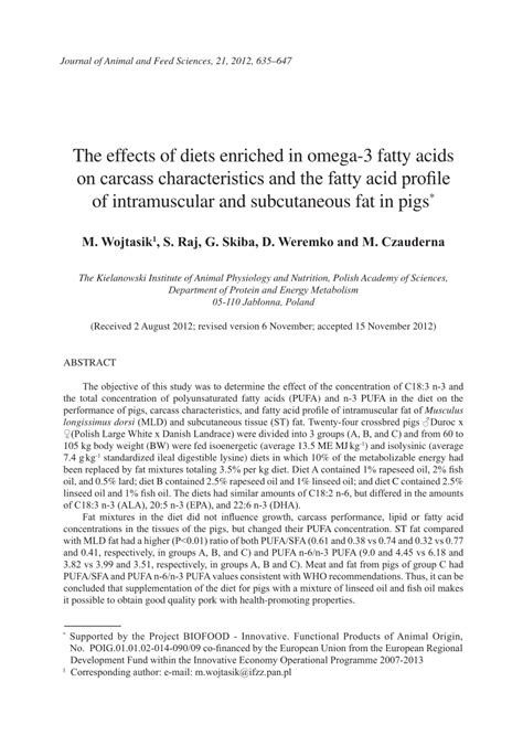 Pdf The Effects Of Diets Enriched In Omega 3 Fatty Acids On Carcass Characteristics And The