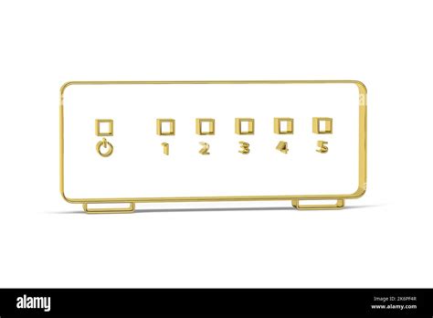 Golden 3d Ethernet Switch Icon Isolated On White Background 3d Render