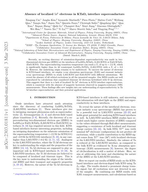 Pdf Absence Of Localized 5d1 Electrons In Ktao3 Interface Superconductors