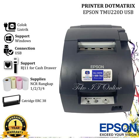 Printer Pos Dot Matrix Epson Tm U220d Usb Manual Cutter Printer Struk Kasir Tm U220 D Lazada