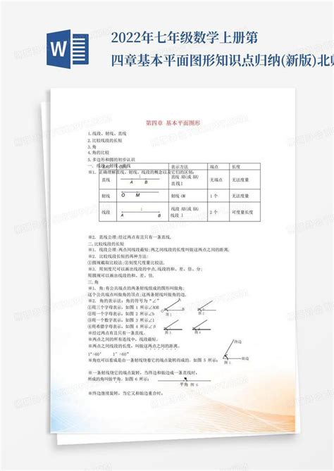 2022年七年级数学上册第四章基本平面图形知识点归纳 新版 北师大word模板下载 编号lzxmvaaj 熊猫办公