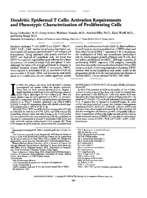 Pdf Dendritic Epidermal T Cells Activation Requirements And