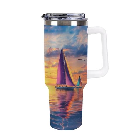 Sea Sunset Sailboat 40 Oz Tumbler With Handle And Straw Stainless Steel