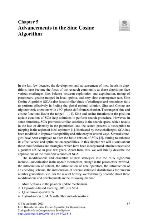 Pdf Advancements In The Sine Cosine Algorithm