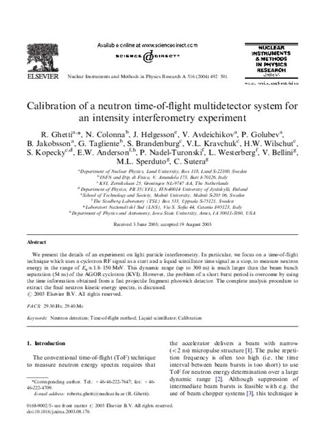 Pdf Calibration Of A Neutron Time Of Flight Multidetector System For An Intensity