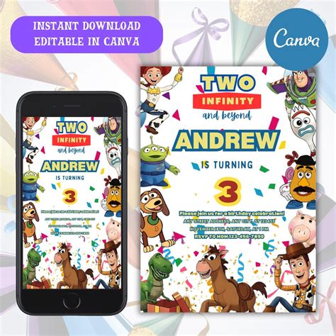 Toy Story Birthday Invitation Editable Canva Party Card Digital