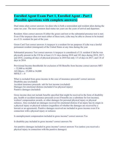 Enrolled Agent Exam Part 1 Enrolled Agent Part 1 Possible Questions With Complete Answers