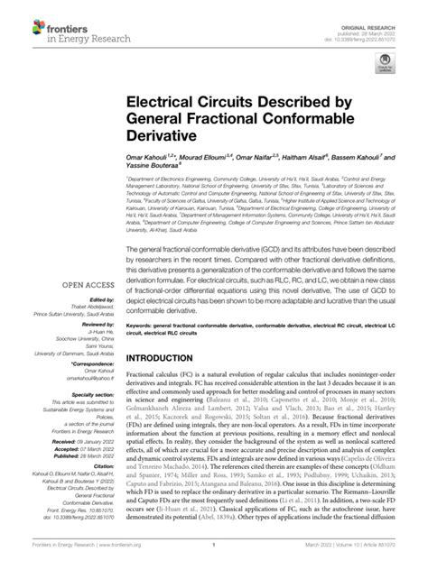 Electrical Circuits Described By General Fractiona Pdf
