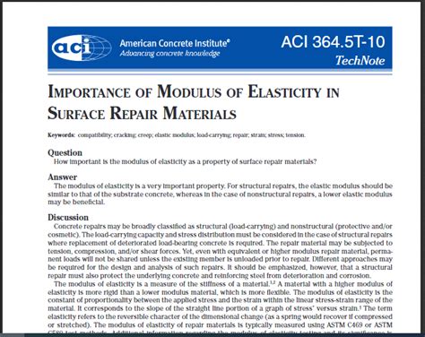 Importance Of Modulus Of Elasticity In Surface Repair Materials Aci 364 5t 10 Civil Mdc