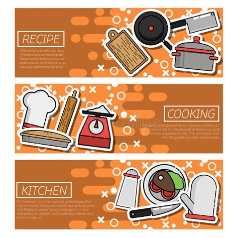 Set Of Horizontal Banners About Kitchen Stock Vector Illustration Of