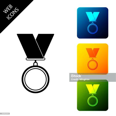흰색 배경에 격리된 메달 아이콘입니다 우승자 기호입니다 설정 아이콘 다채로운 사각형 버튼 벡터 일러스트레이션 1에 대한 스톡 벡터 아트 및 기타 이미지 Istock