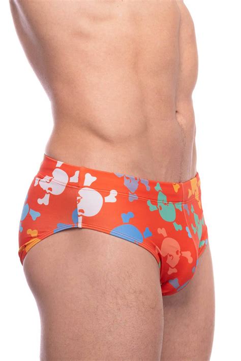 Skull And Bones Orange Tossed Skull Swim Brief Cheapundies