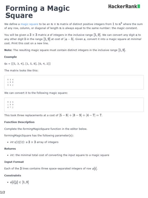 Hackerrank Magic Square Forming Pdf
