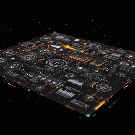 A Floating High Tech Digital Interface Displaying Various Data Visualization Elements Stock