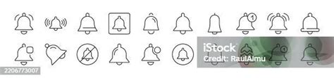 벨은 벨소리와 얇은 아이콘의 알림 세트입니다 편집 가능한 스트로크 웹 사이트 책 카드 앱에 적합 경계 표지에 대한 스톡 벡터 아트 및 기타 이미지 Istock