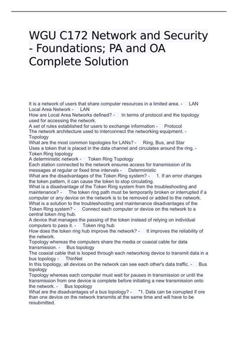 Wgu C172 Network And Security Foundations Pa And Oa Complete Solution Wgu C172 Network And