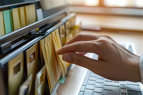 Hand Touching Document On Visual Storage Folder On Computer Screen In