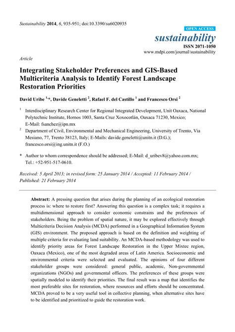 Pdf Integrating Stakeholder Preferences And Gis Based Multicriteria Analysis To Identify