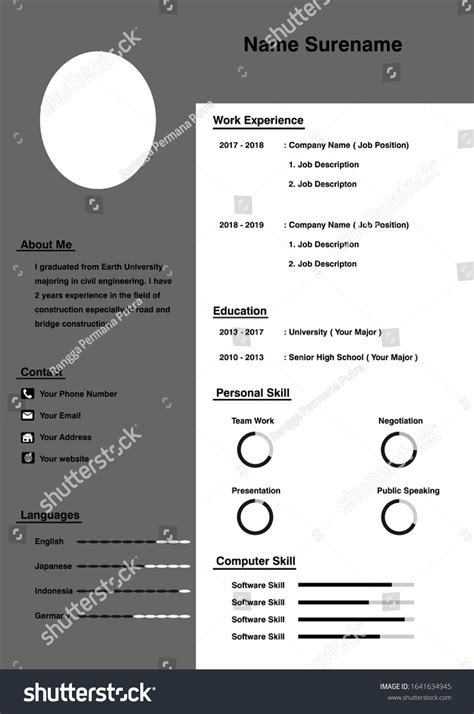 Professional Cv Template Black Gray Theme Stock Vector Royalty Free Shutterstock