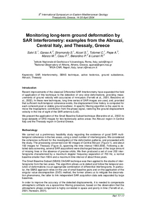 Pdf Monitoring Long Term Ground Deformation By Sar Interferometry Examples From The Abruzzi