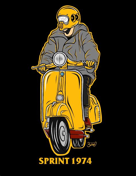 Vespa Sprint 1974bagol Desain Vektor Kartun Portofolio Desain Grafis