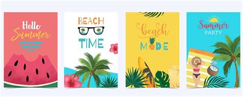 과일 플라밍고 레몬으로 설정된 여름 배경 컬렉션 초대장 엽서 및 웹사이트 배너에 대한 편집 가능한 벡터 그림 0명에 대한 스톡