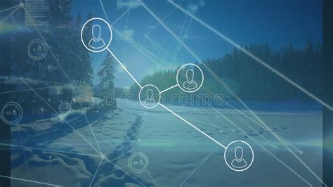 Network Of Connections And Data Processing Animation Over Snowy Forest Landscape Stock Footage