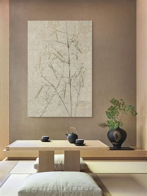 原创手绘竹意 真竹叶中式禅意侘寂装饰画挂画肌理油画日式茶室 淘宝网