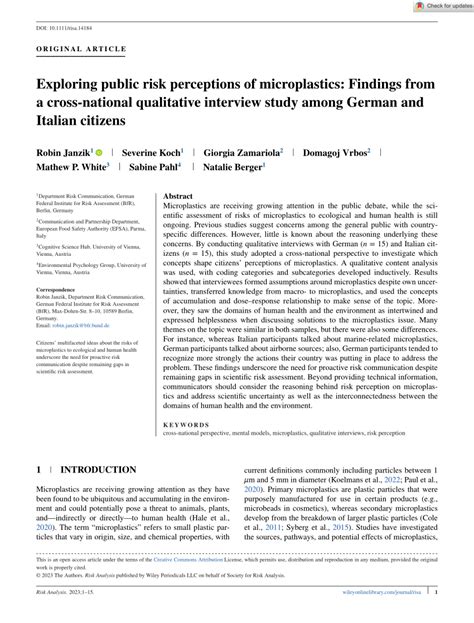 Pdf Exploring Public Risk Perceptions Of Microplastics Findings From