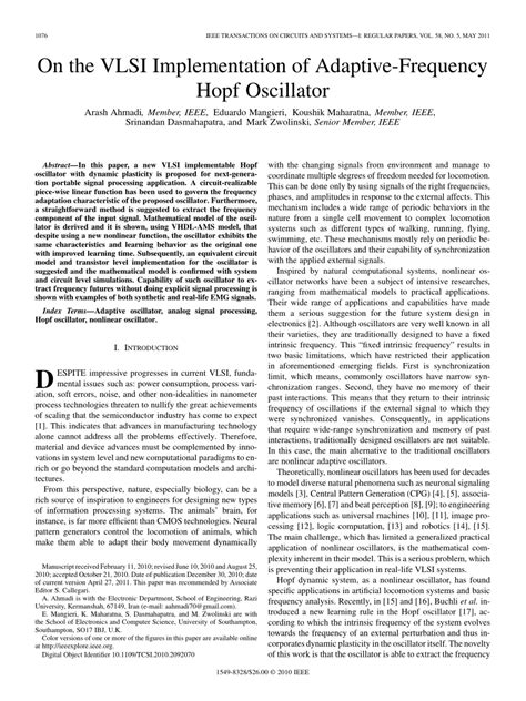 Pdf On The Vlsi Implementation Of Adaptive Frequency Hopf Oscillator