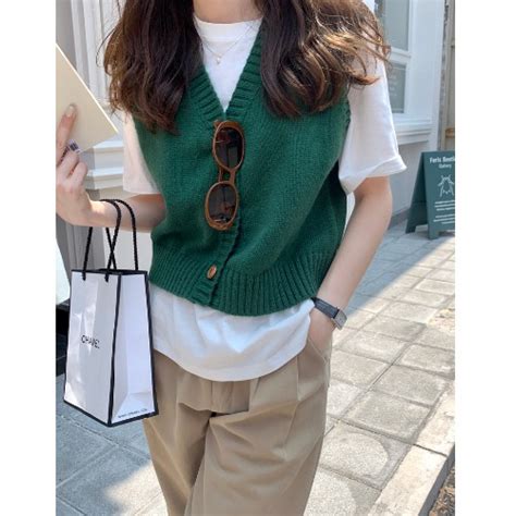 조이얼랏 심플 컬러 무지 조끼 니트 베스트 스웨터 크롭 숏 솔리드 울 탑 니트 핑크그린아이보리블루다크베이지네이비