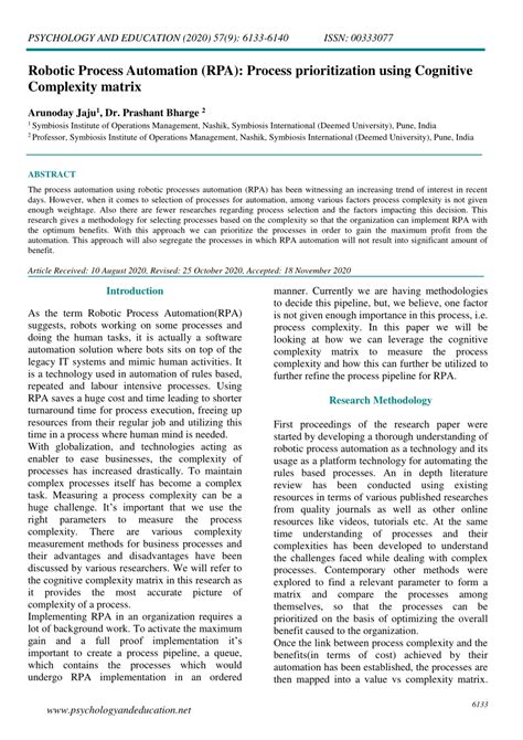 PDF Robotic Process Automation RPA Process Prioritization Using Cognitive Complexity Matrix