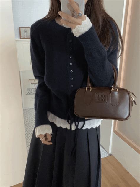 루어스룸 단독 틴트 프릴 레이스 리본 루즈 라운드 니트 가디건 6color