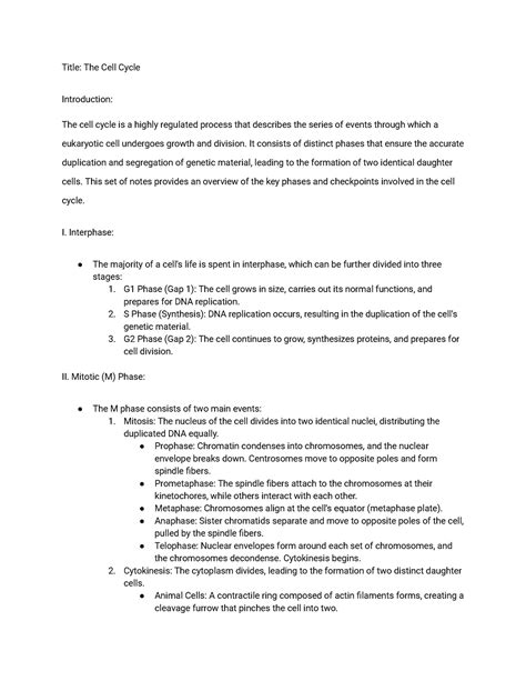 Title The Cell Cycle Class Notes Title The Cell Cycle Introduction The Cell Cycle Is A