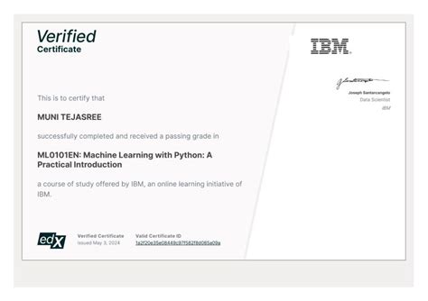 Completed Machine Learning With Python Course By Edx Muni Tejasree