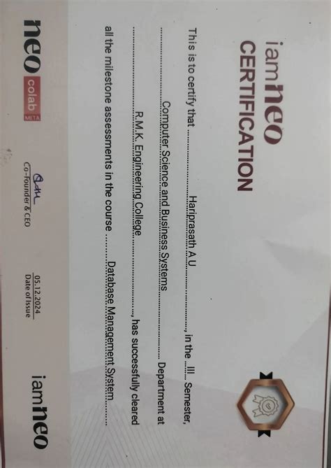 Certification Dbms Iamneo Rmkengineeringcollege Datascience Hariprasath A U