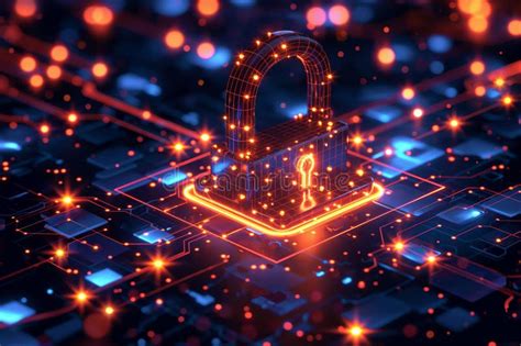 Cyber Security Concept Lock On Circuit Board Futuristic Digital