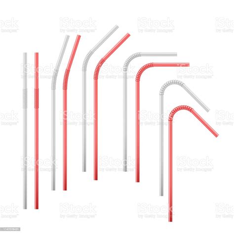 빨간색과 흰색 유연한 칵테일 빨 대 벡터 일러스트 레이 션에 고립 된 흰색 배경 밀짚에 대한 스톡 벡터 아트 및 기타 이미지 밀짚 벡터 유연성 Istock