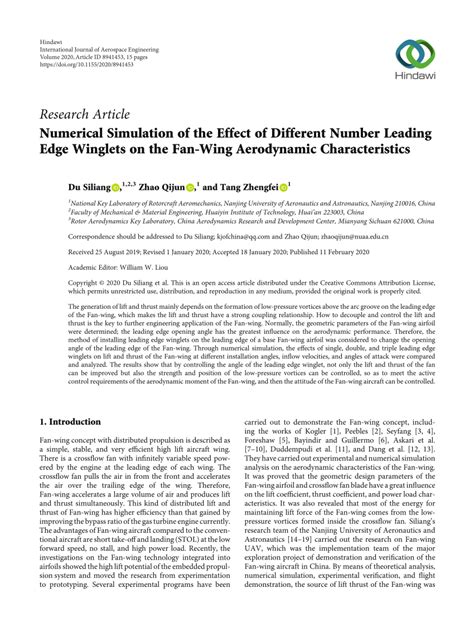Pdf Numerical Simulation Of The Effect Of Different Number Leading Edge Winglets On The Fan