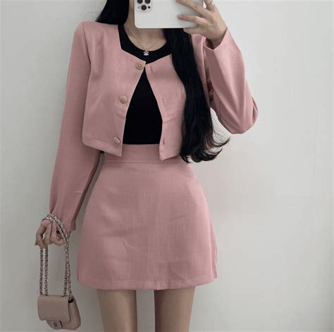 세트가격 트위드 크롭 자켓 뒷밴딩 미니 스커트 투피스 세트 에이블리