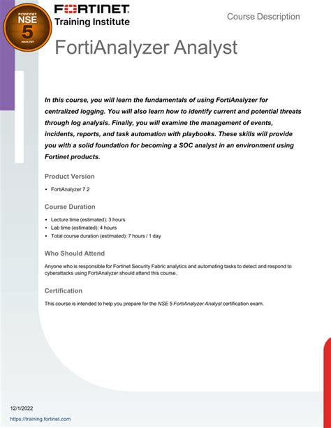 Fortianalyzer Analyst Course Description