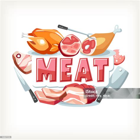 고기 엠 블 럼 레터링 텍스트 메시지 쇠고기 닭고기 돼지고기 거리표식에 대한 스톡 벡터 아트 및 기타 이미지 거리표식 고기 끓는 물에 삶기 Istock