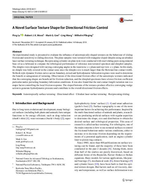 Pdf A Novel Surface Texture Shape For Directional Friction Control